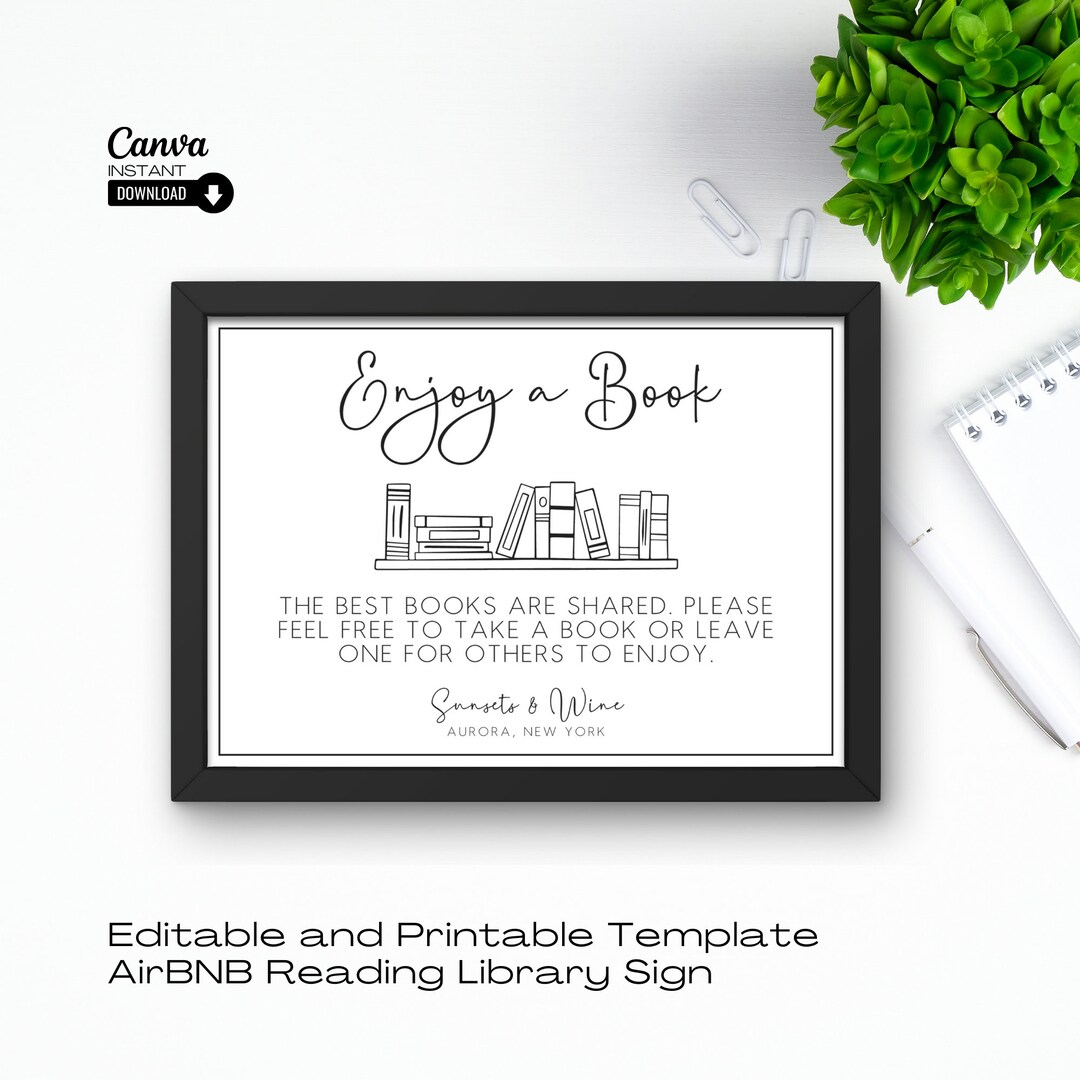 Editable Airbnb Reading Library Sign: Printable Book Swap (digital ...