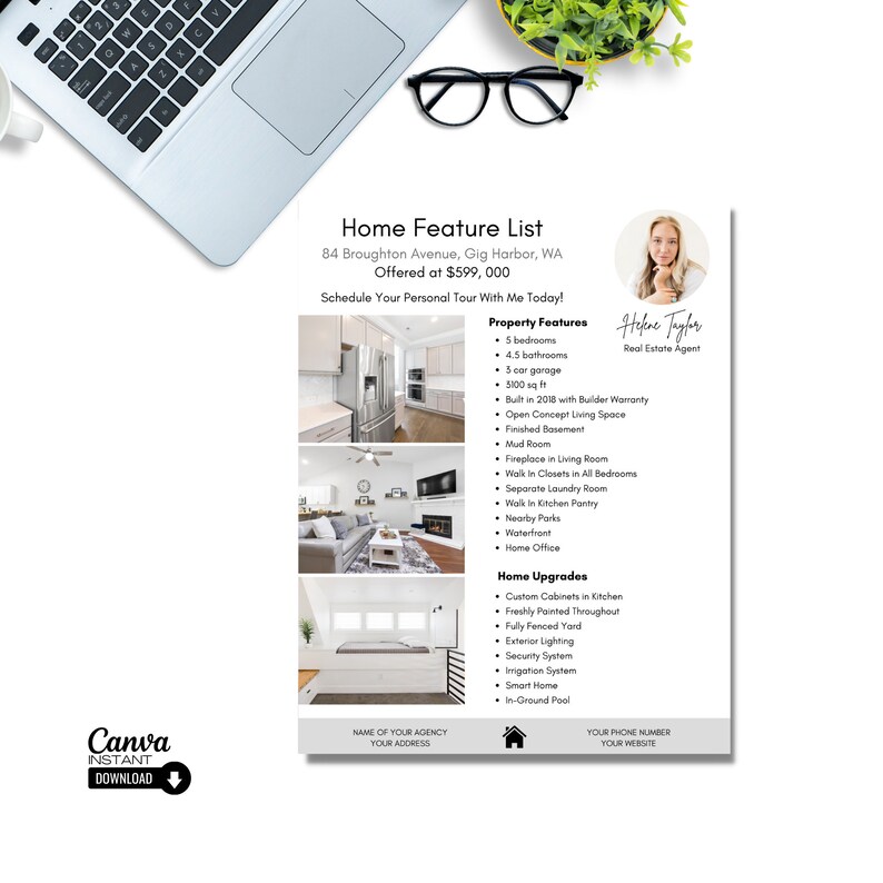 Editable Home Feature Sheet, Printable Real Estate Agent Flyer Template ...