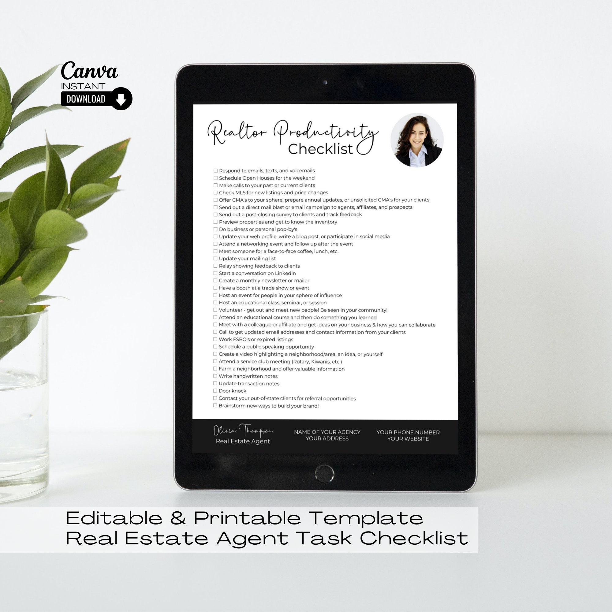 Real Estate Productivity Checklist, Editable Realtor Task Checklist ...