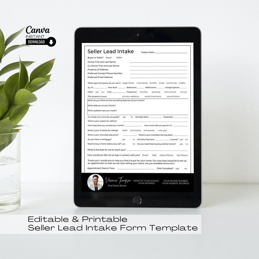 Editable Real Estate Lead Intake Sheet, Printable Seller Questionnaire ...
