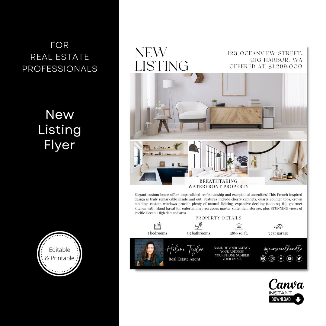 Editable New Listing Flyer Template, Realtor Marketing, Printable New ...