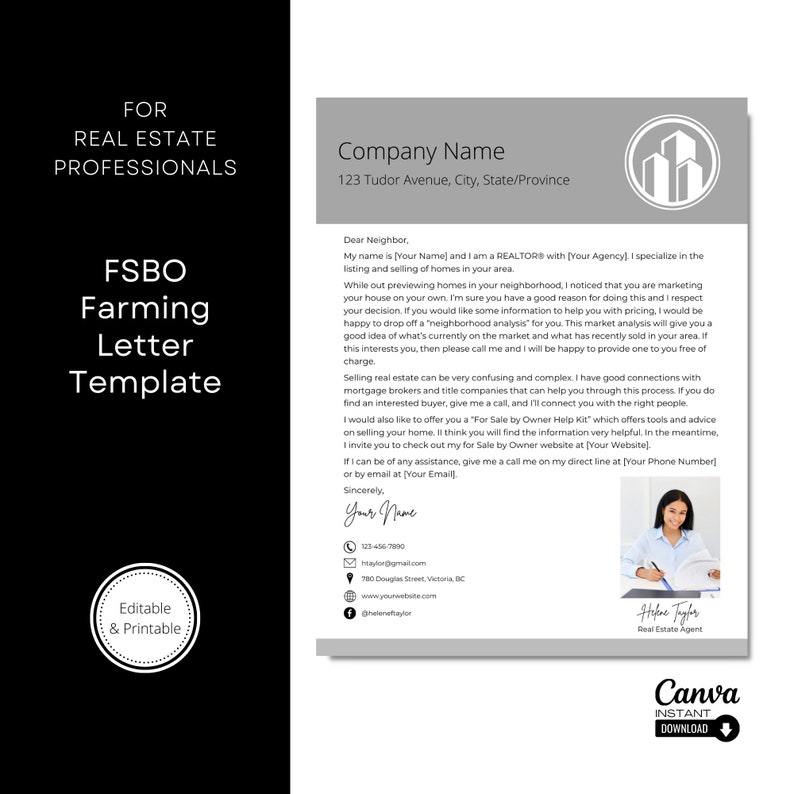 FSBO Prospecting Letter Template: Real Estate Farming Flyer (canva ...