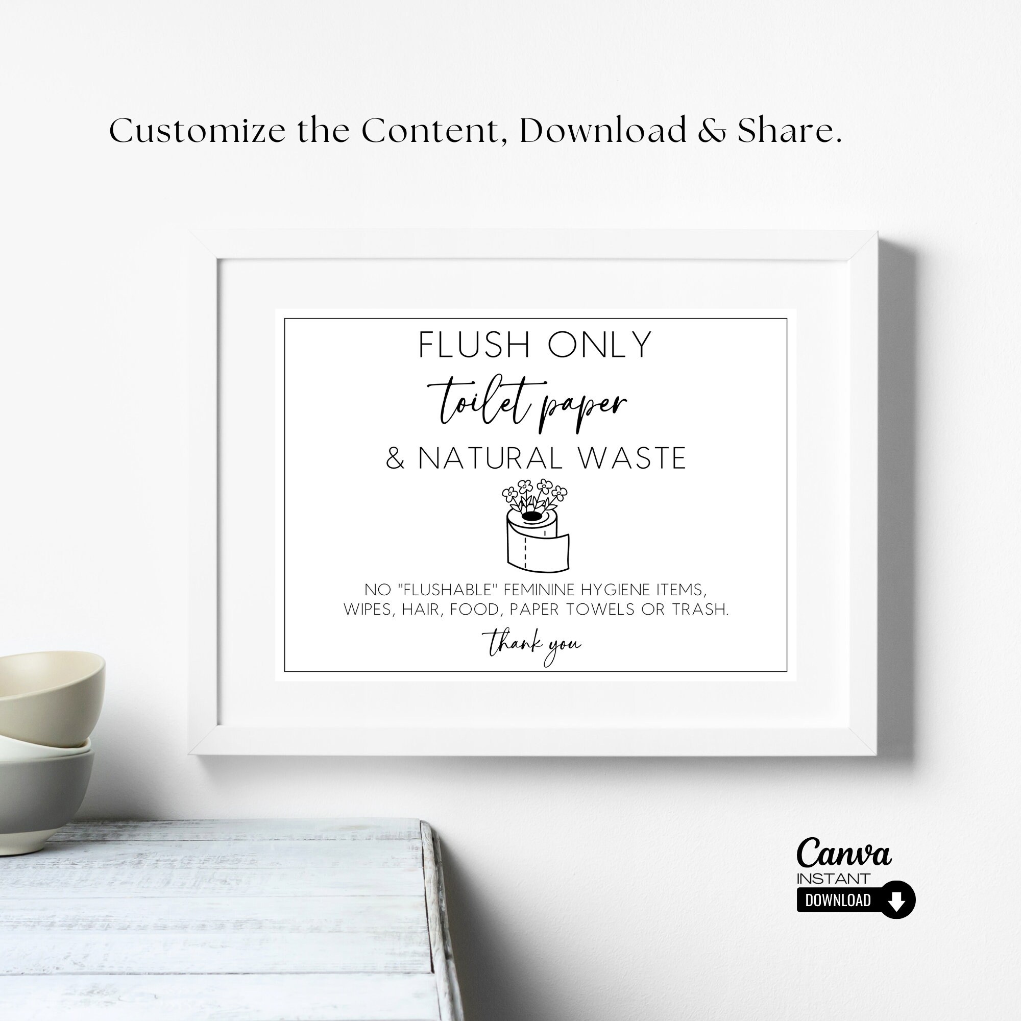 Editable Flush Only Sign: Airbnb Bathroom Printable (canva Template) - Etsy
