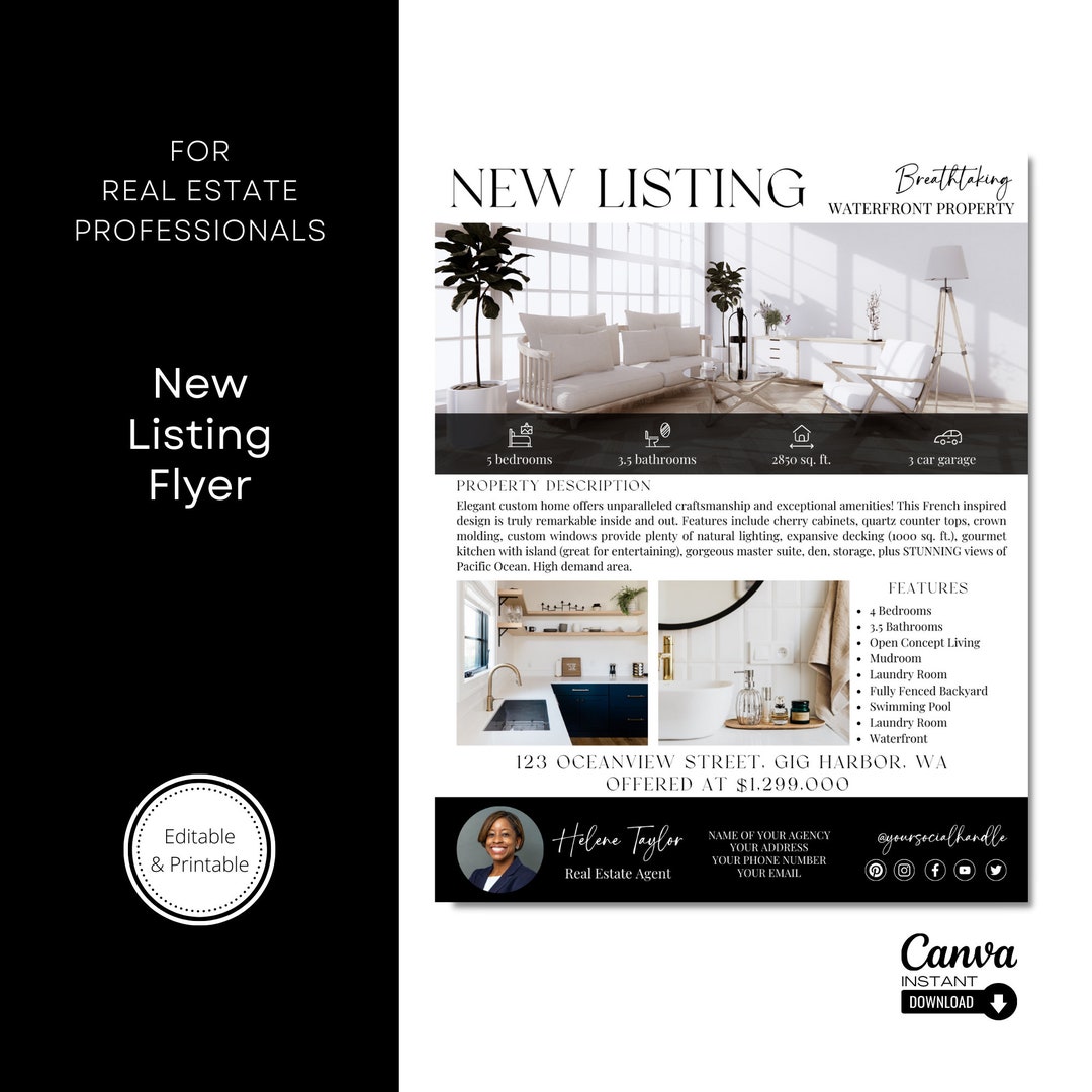Editable New Listing Flyer Template, Realtor Marketing, Printable New ...