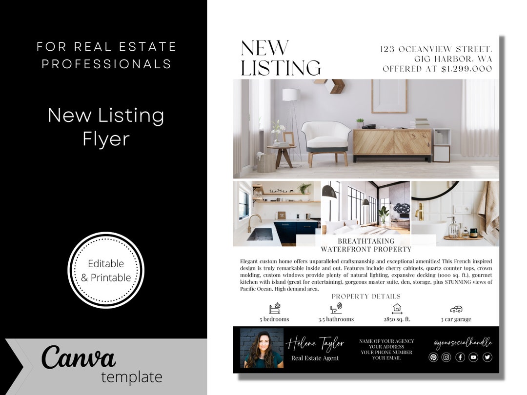 Editable New Listing Flyer Template Realtor Marketing - Etsy