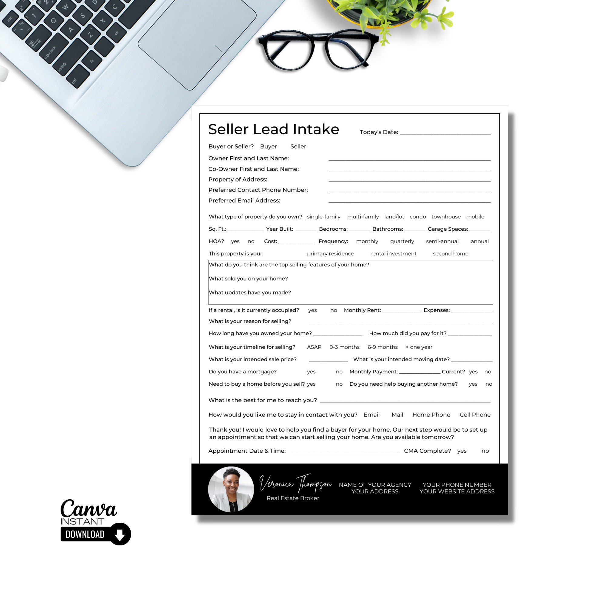Real Estate Seller Lead Intake Sheet: Realtor Client Form (canva ...