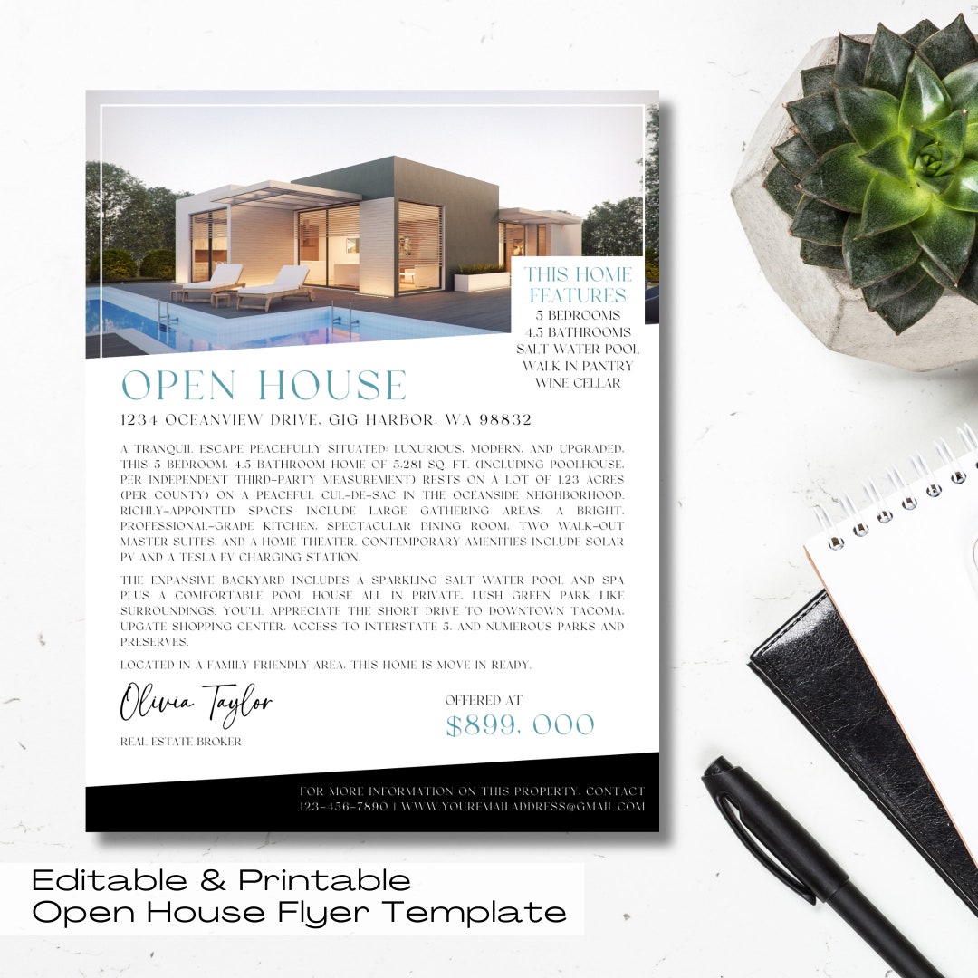 Editable Open House Flyer Template Real Estate Market - Etsy