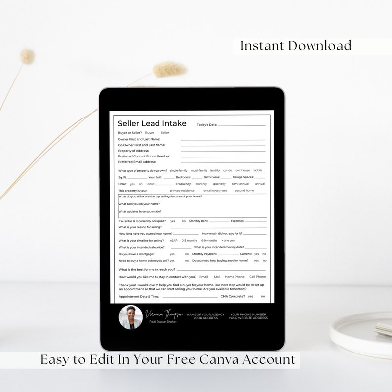 Editable Real Estate Lead Intake Sheet, Printable Seller Questionnaire ...