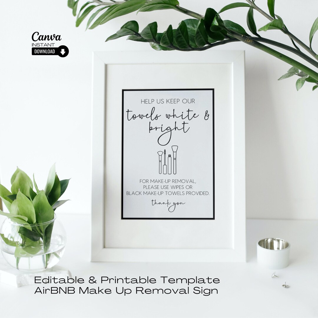 Editable Airbnb Makeup Removal Sign, Printable Airbnb Makeup Removal ...