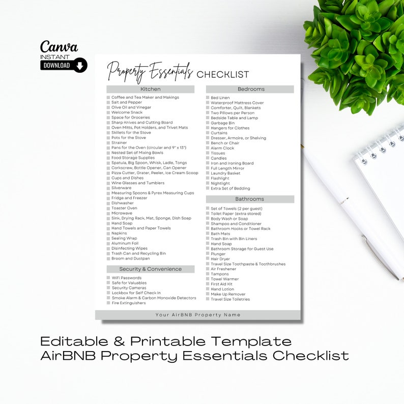 Airbnb Essentials Checklist: Editable Host Template (canva) - Etsy