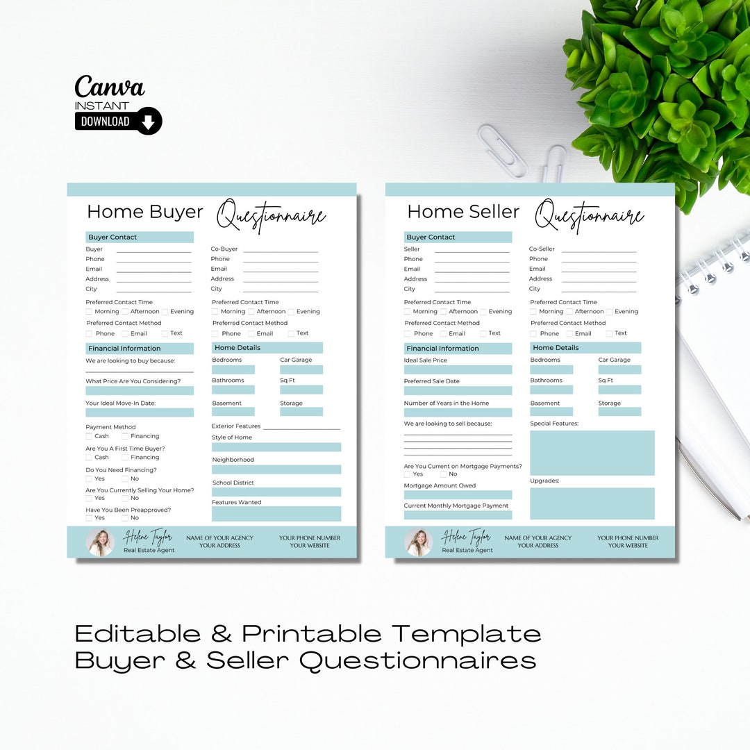 Buyer Questionnaire, Seller Questionnaire, Real Estate Marketing, Real ...