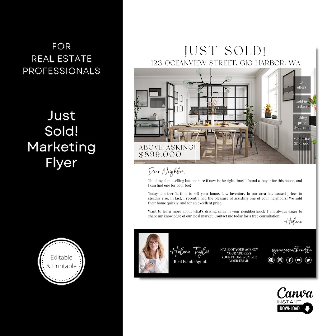 Editable Just Sold Letter Template, Printable Real Estate Sold House ...