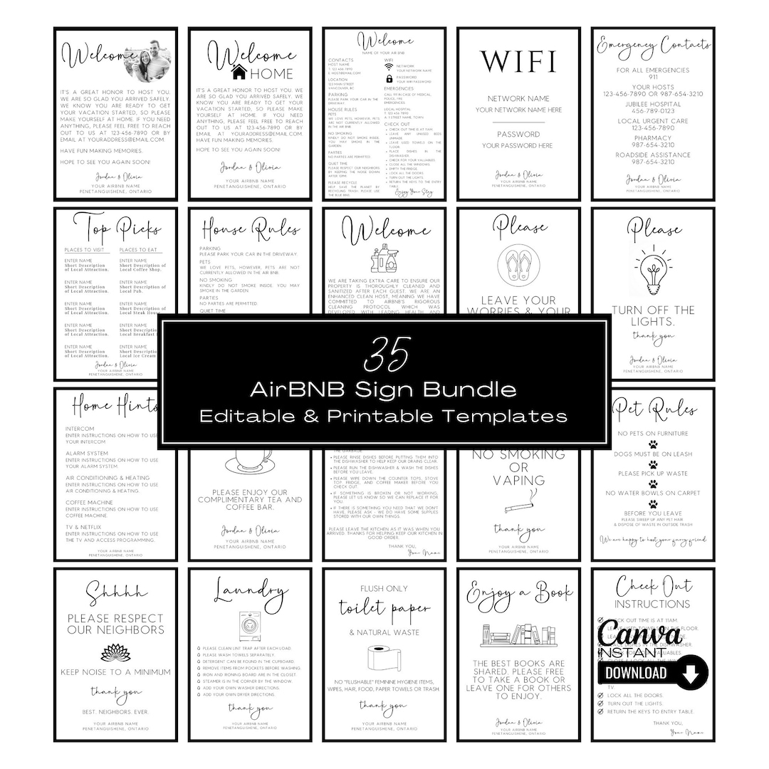 Editable Airbnb Sign Bundle: 35 Printable Rental Property Signs - Etsy
