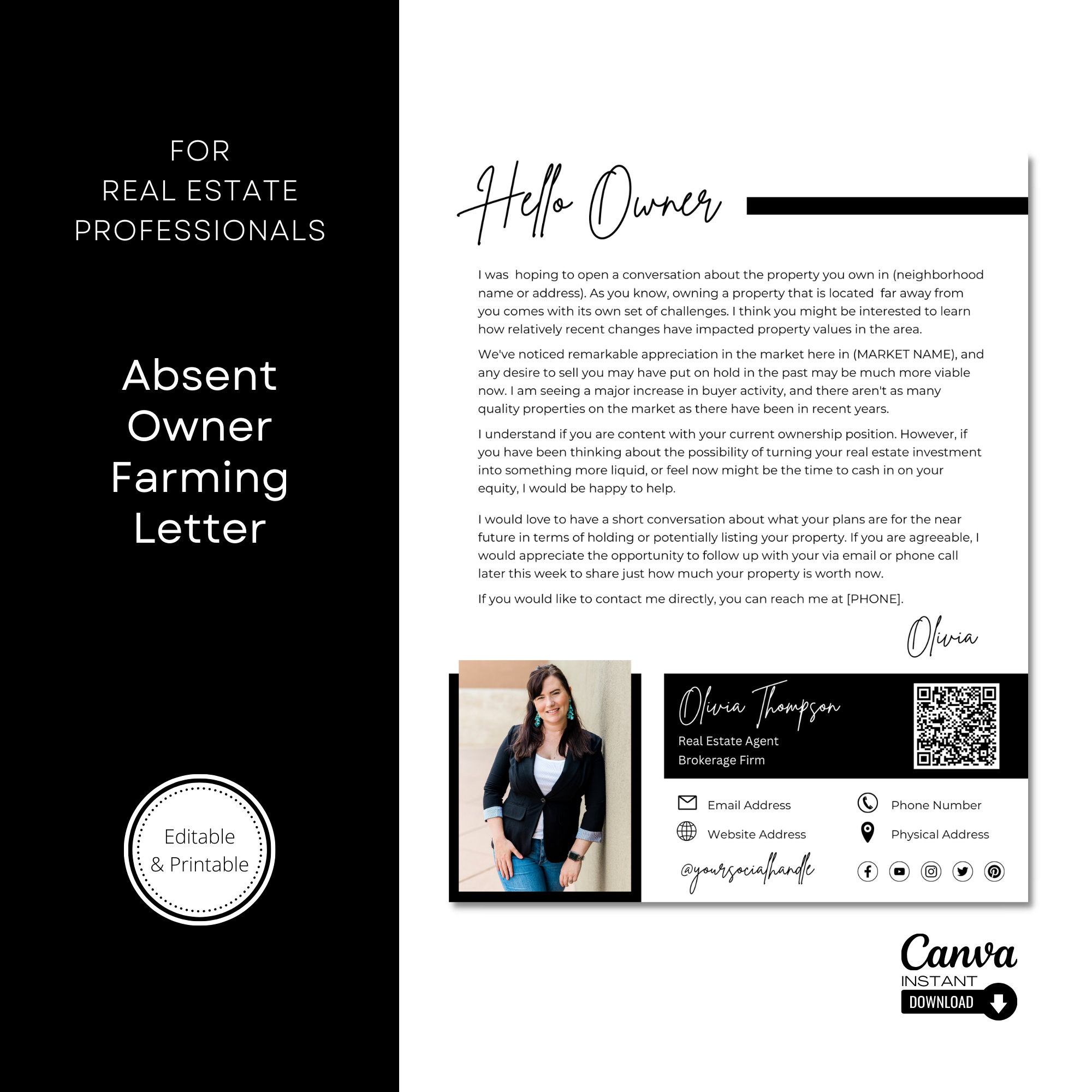 Editable Real Estate Absent Owner Letter Template, Printable Local ...