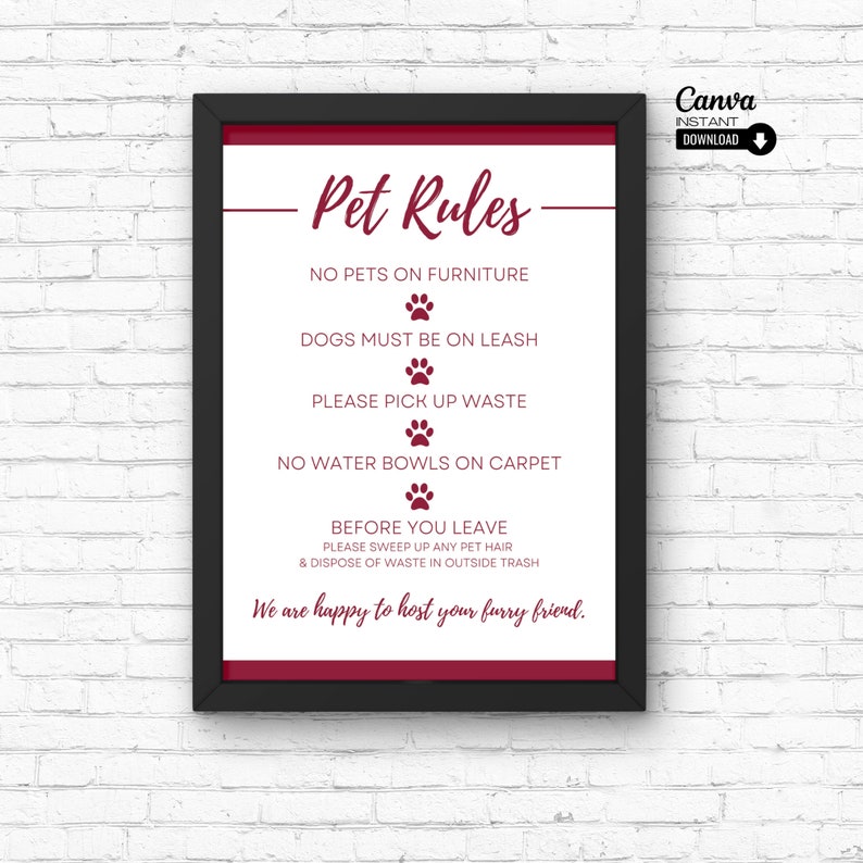 Airbnb Pet Friendly, Editable Airbnb Pet Rules Sign, Air BNB Printable ...