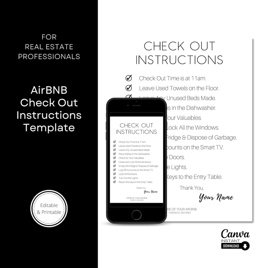Airbnb Check Out Sign Template, Editable Airbnb Sign, Airbnb House ...