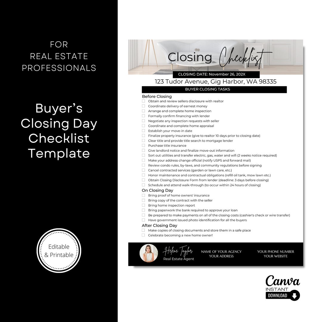 Closing Checklist for Buyer, Real Estate Templates, Real Estate ...