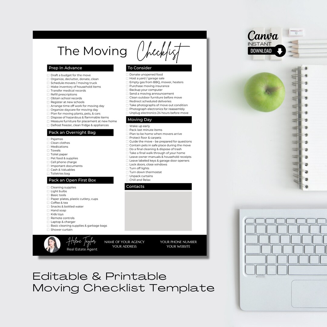 Real Estate Moving Checklist, Realtor Moving Guide, Printable Moving to ...