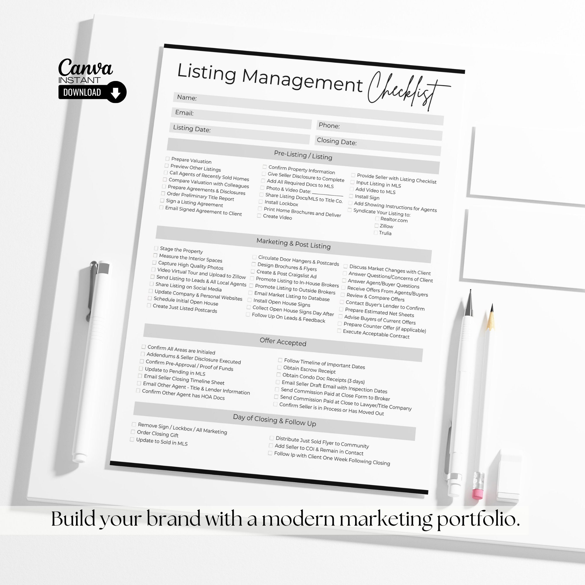 Real Estate Listing Management Checklist Template: Printable Canva Form ...