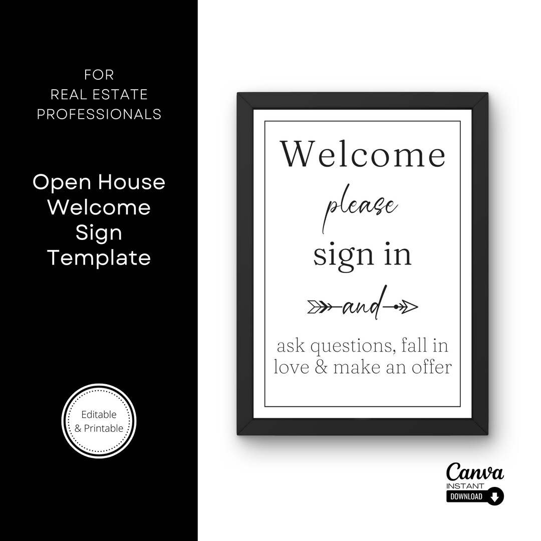 Editable Open House Welcome Sign, Printable Open House Sign, Welcome ...