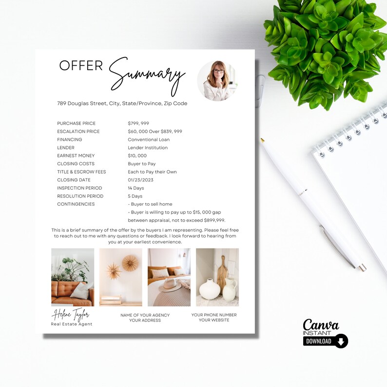 Editable Real Estate Offer Summary Template (printable) - Etsy