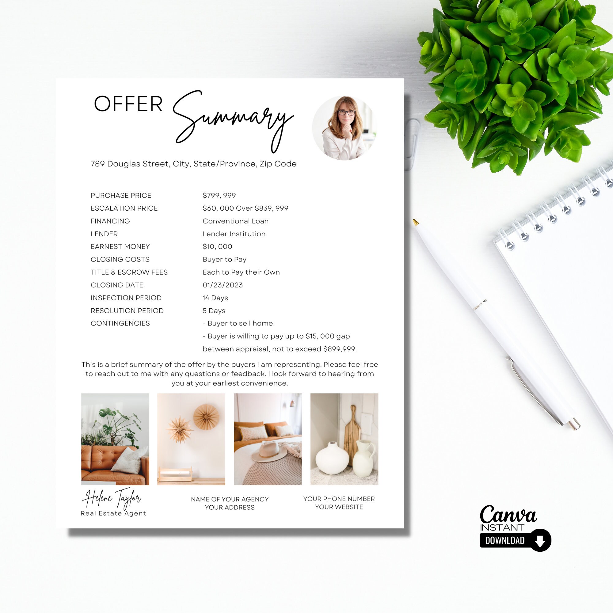 Editable Real Estate Offer Summary Template (printable) - Etsy