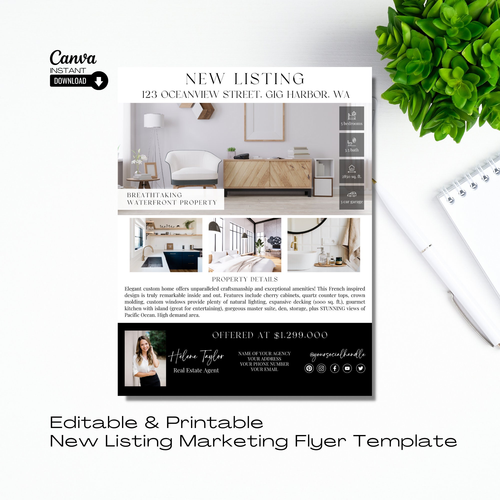 Editable New Listing Flyer Template, Realtor Marketing, Printable New ...