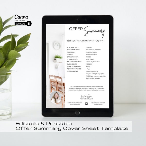 Real Estate Offer Summary Template - Etsy