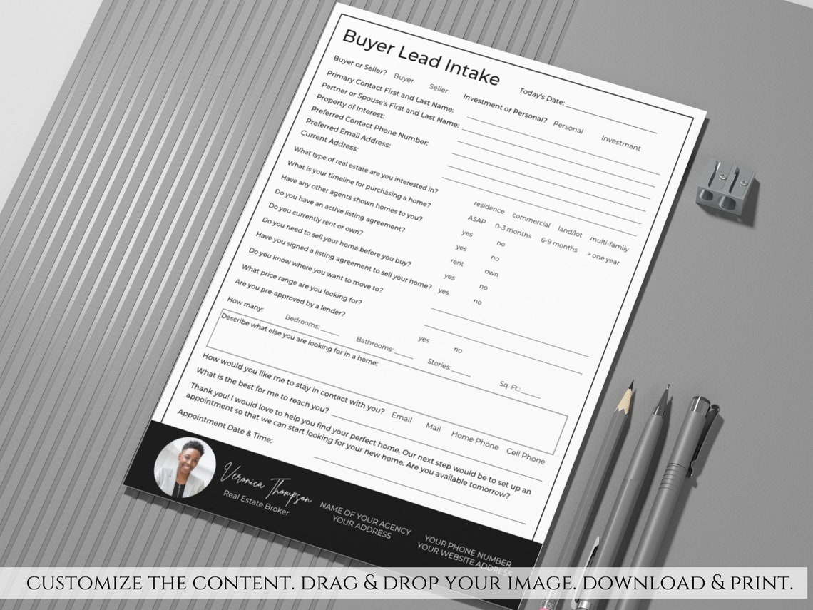 Editable Real Estate Lead Intake Sheet Printable Buyer - Etsy