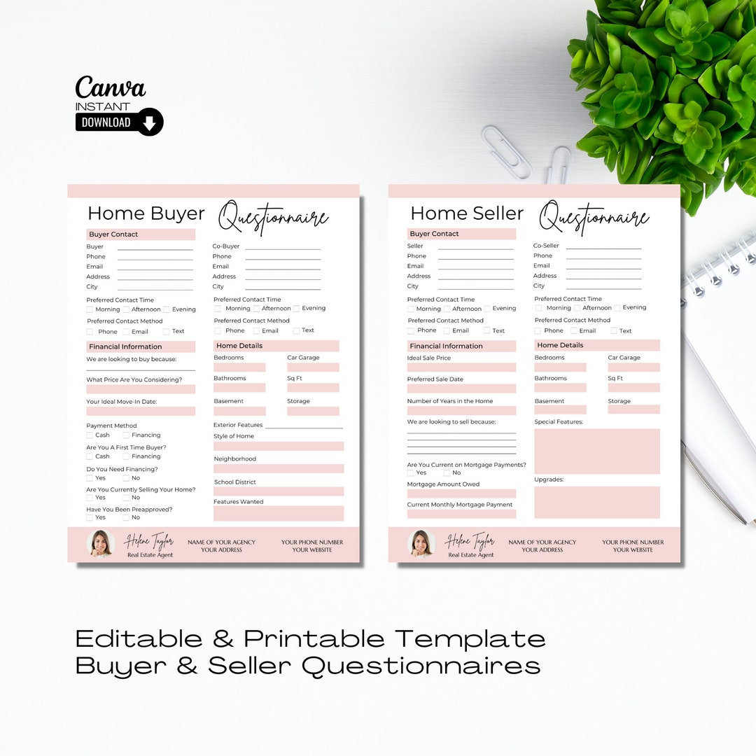 Real Estate Buyer & Seller Questionnaire Template (digital Download) - Etsy