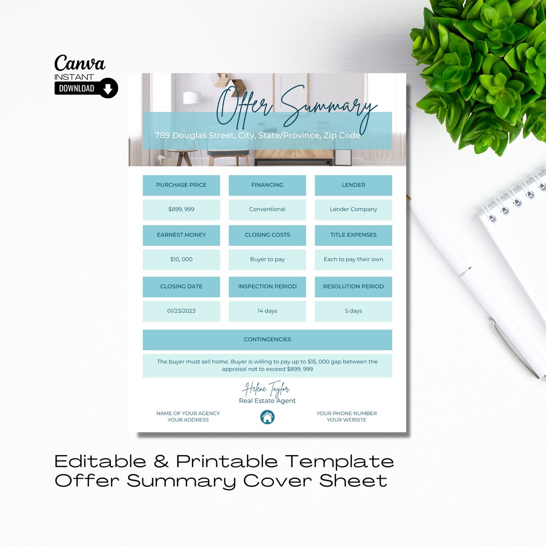 Real Estate Offer Summary, Real Estate Offer Cover Sheet, Real Estate ...