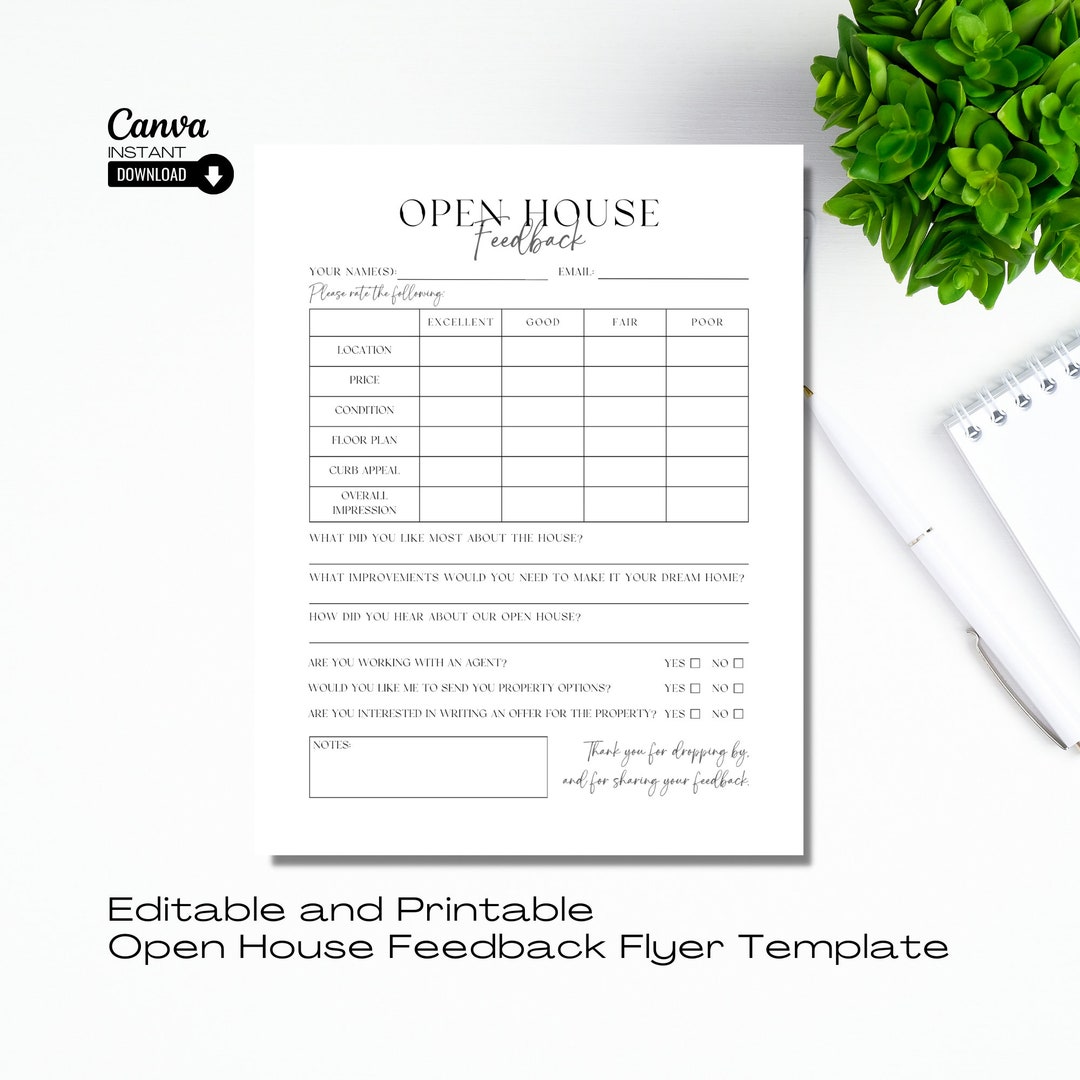Editable Open House Feedback Form: Real Estate Realtor Template ...
