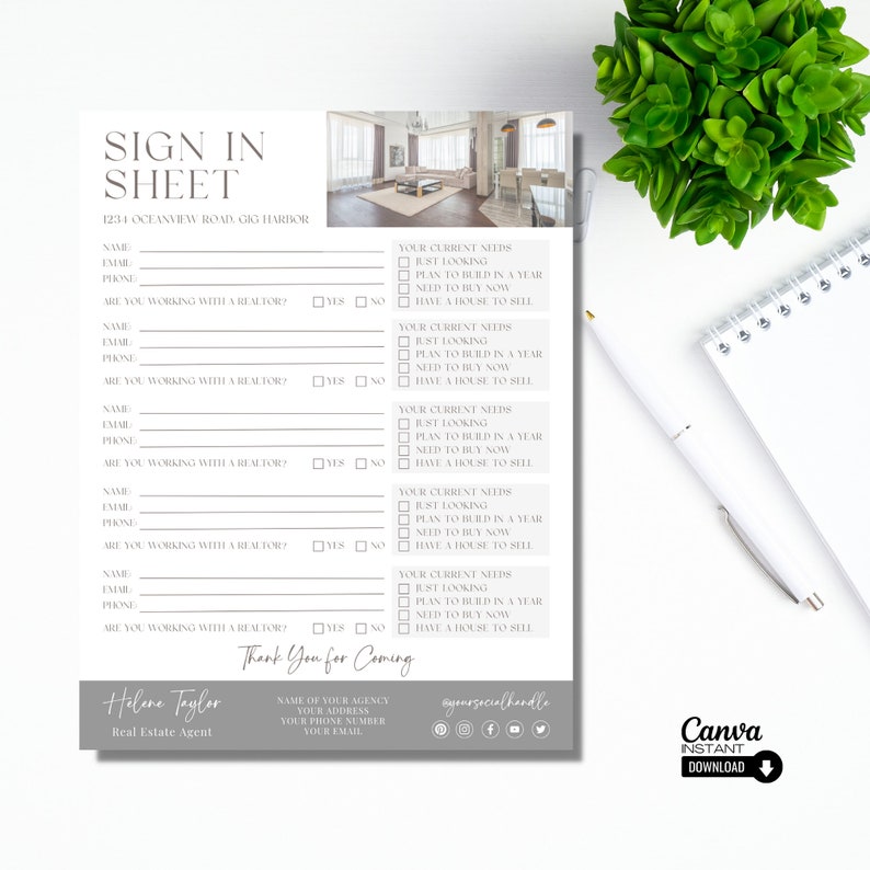 Editable Real Estate Open House Sign in Sheet Template, Realtor ...