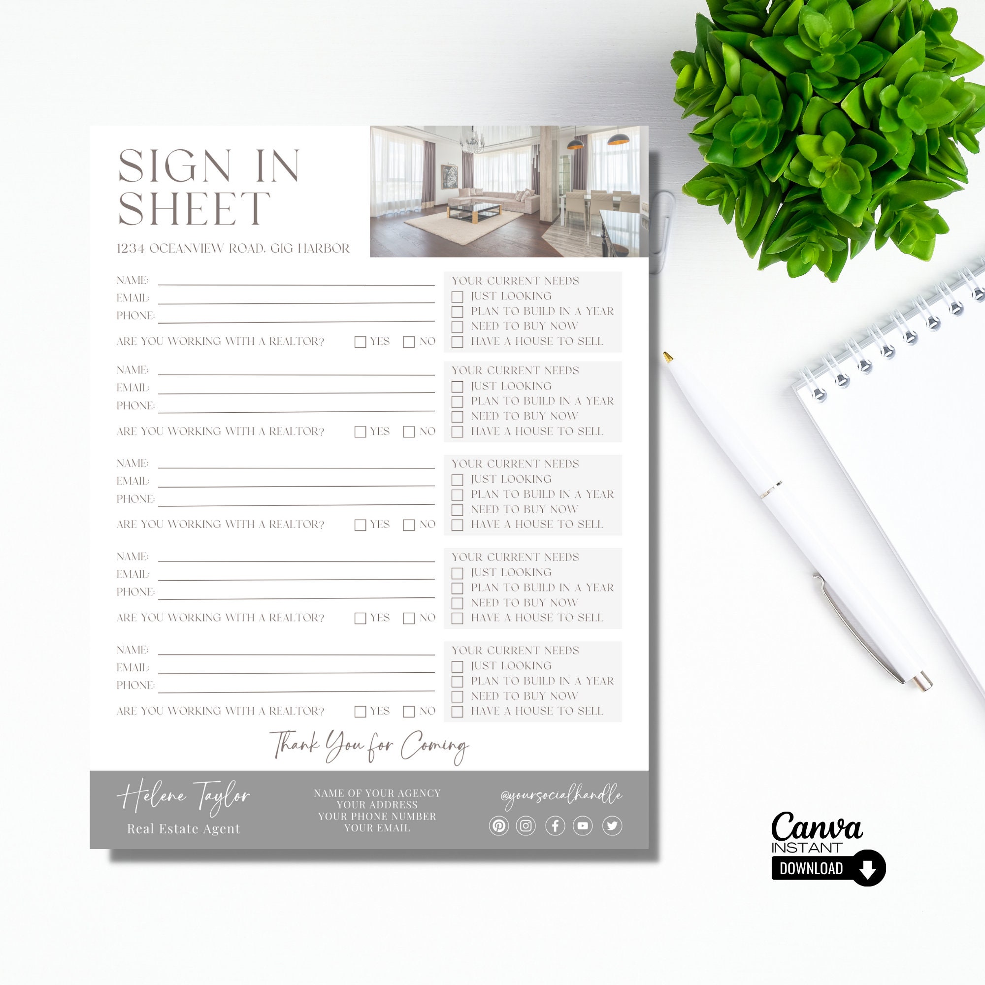 Editable Real Estate Open House Sign in Sheet Template, Realtor ...