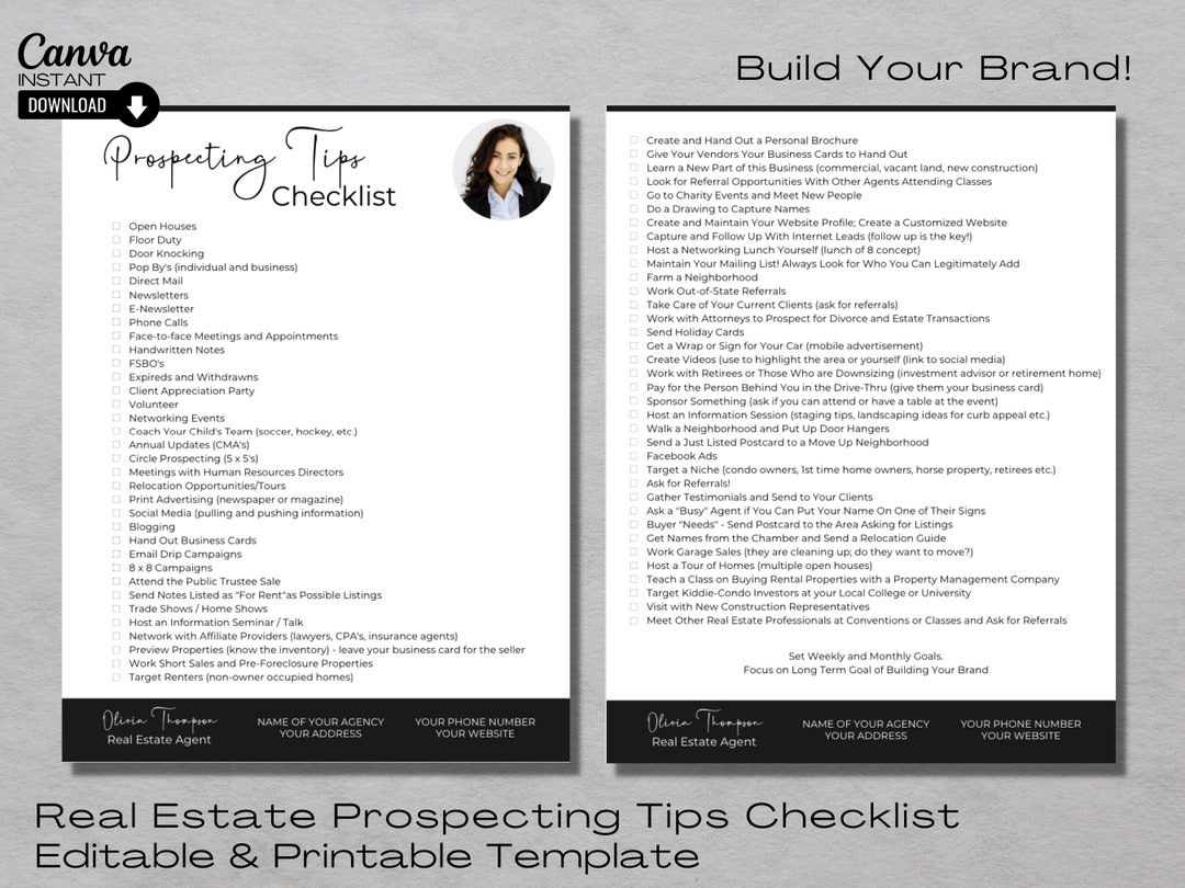 Real Estate Agent Prospecting Checklist Realtor Prospecting - Etsy