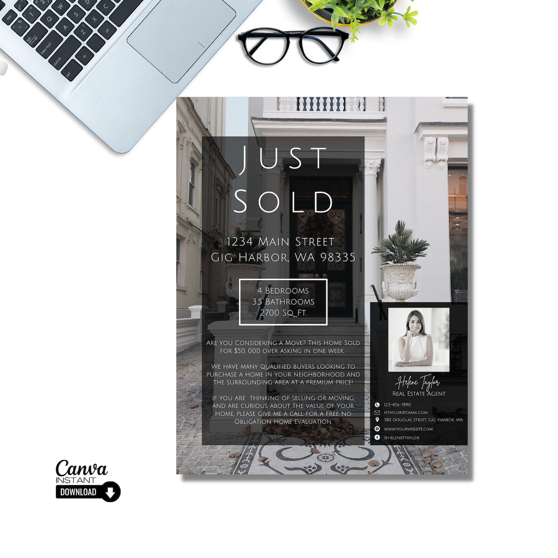 Real Estate Just Sold Flyer Template: Canva Editable (8.5x11" PDF) - Etsy