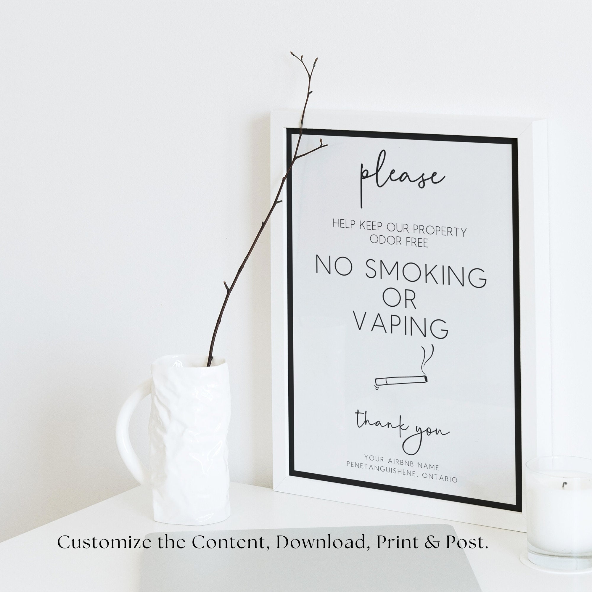 Editable No Smoking Sign, Please No Smoking or Vaping Sign, No Vaping ...