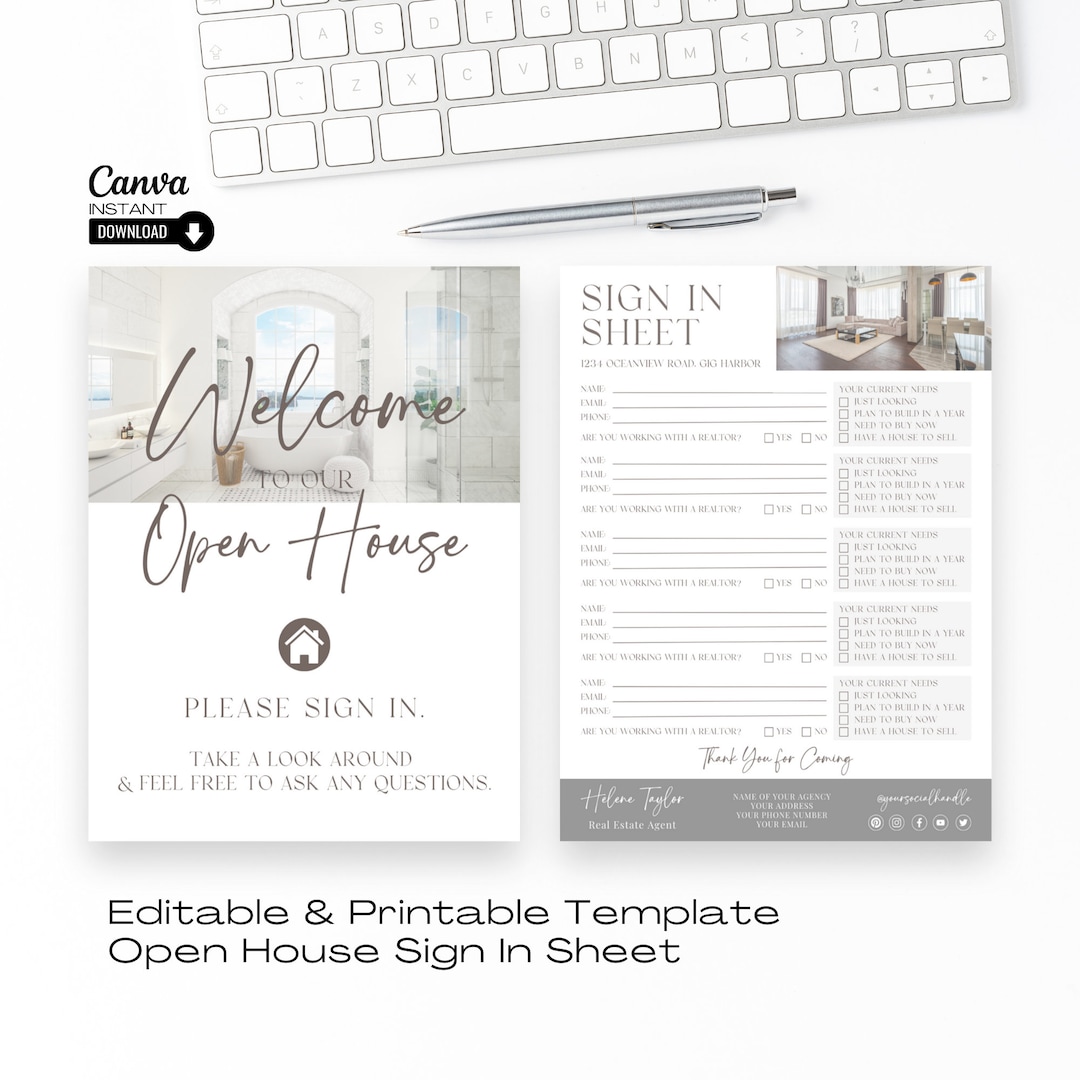 Editable Real Estate Open House Sign in Sheet Template, Realtor ...
