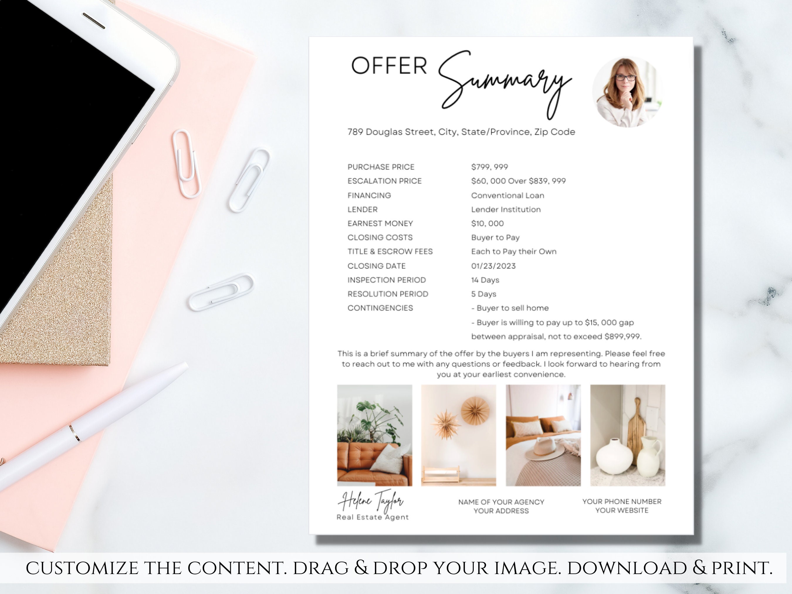 Editable Real Estate Offer Summary Printable Real Estate - Etsy