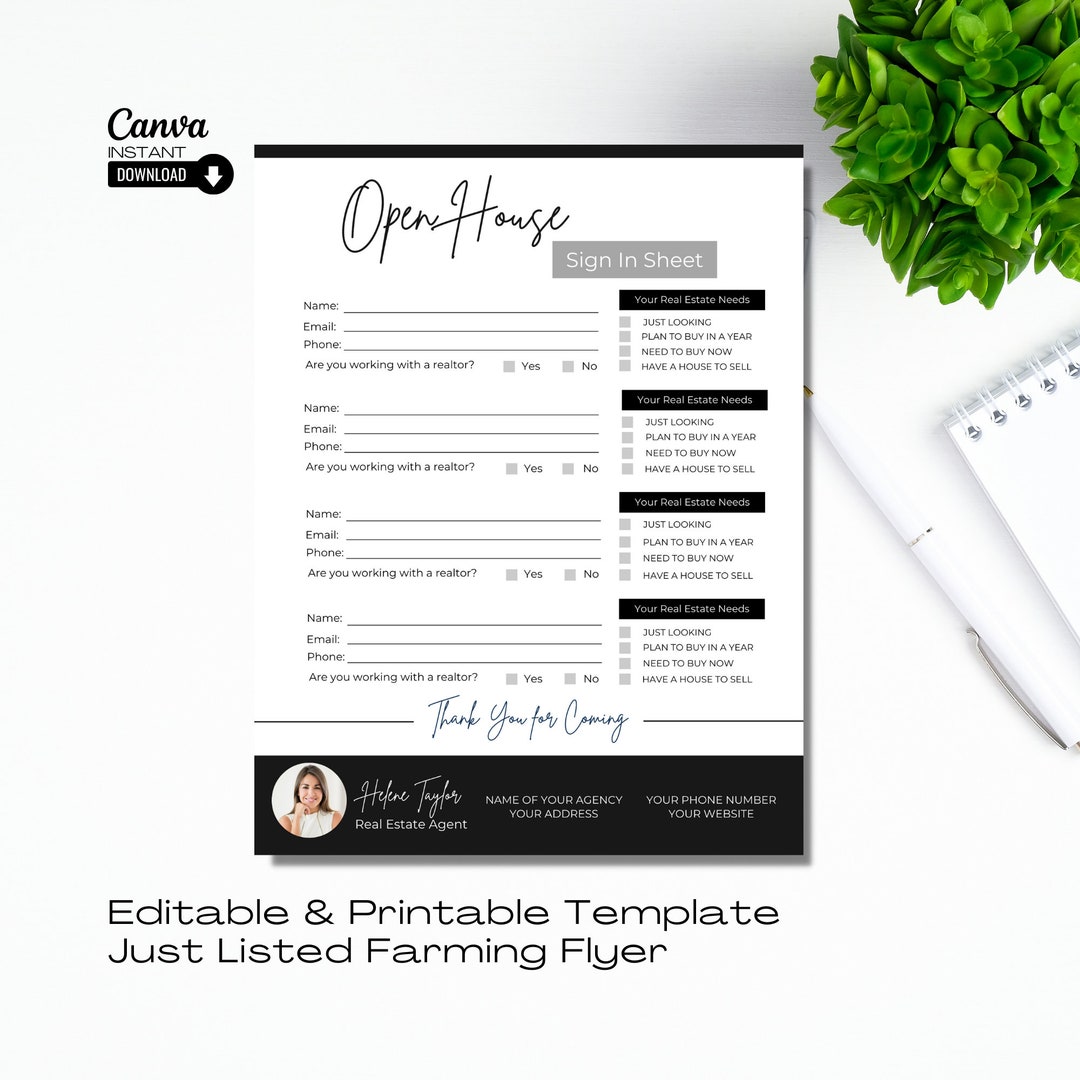 Editable Open House Sign in Sheet, Realtor Open House Form, Real Estate ...