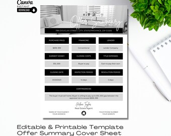 Real Estate Offer Summary, Real Estate Offer Cover Sheet, Real Estate ...