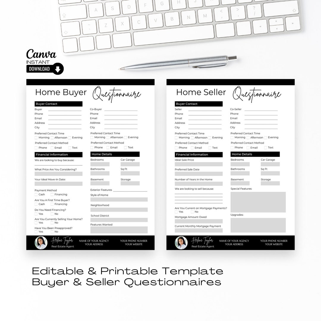 Editable Buyer Questionnaire, Printable Seller Questionnaire, Real ...