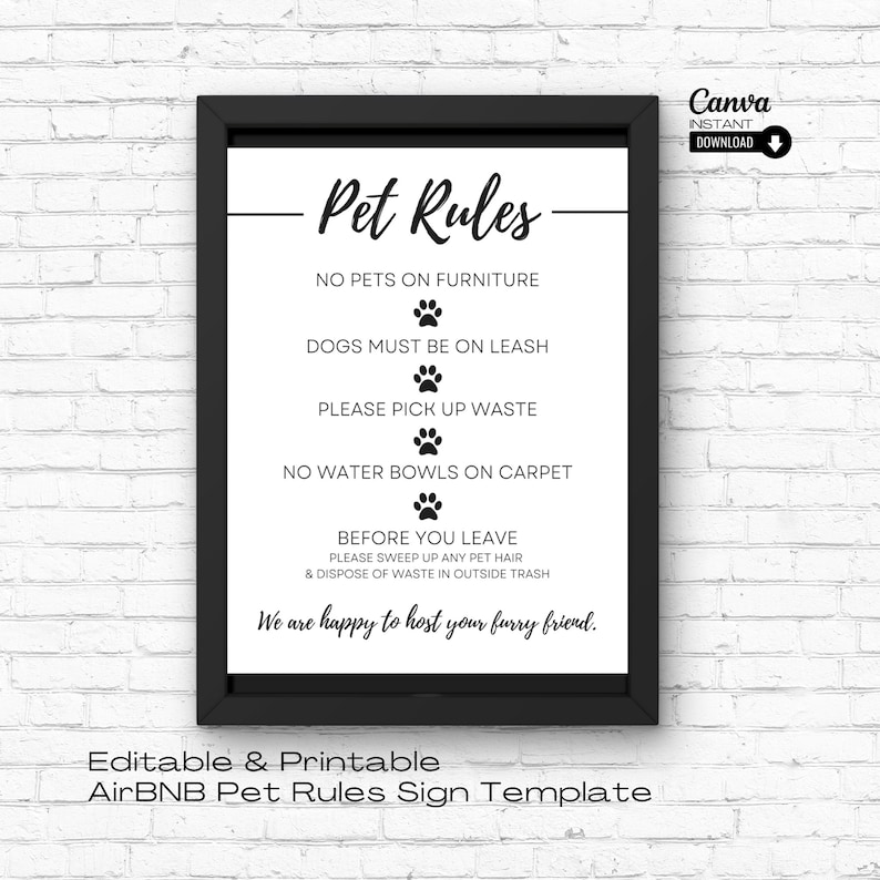 Editable Airbnb Pet Rules Sign Template (canva) - Etsy