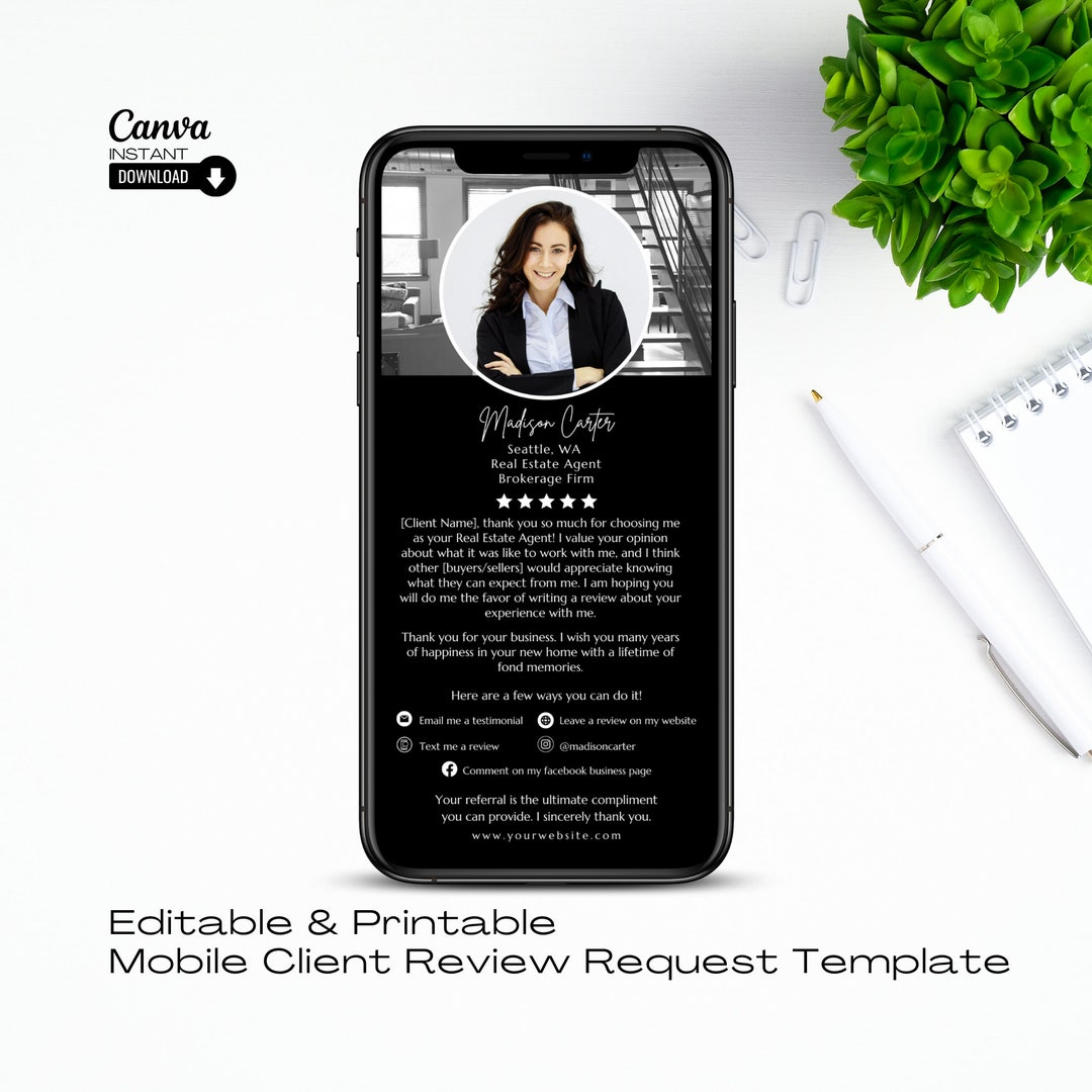 Textable Real Estate Review Request Flyer (canva Template) - Etsy