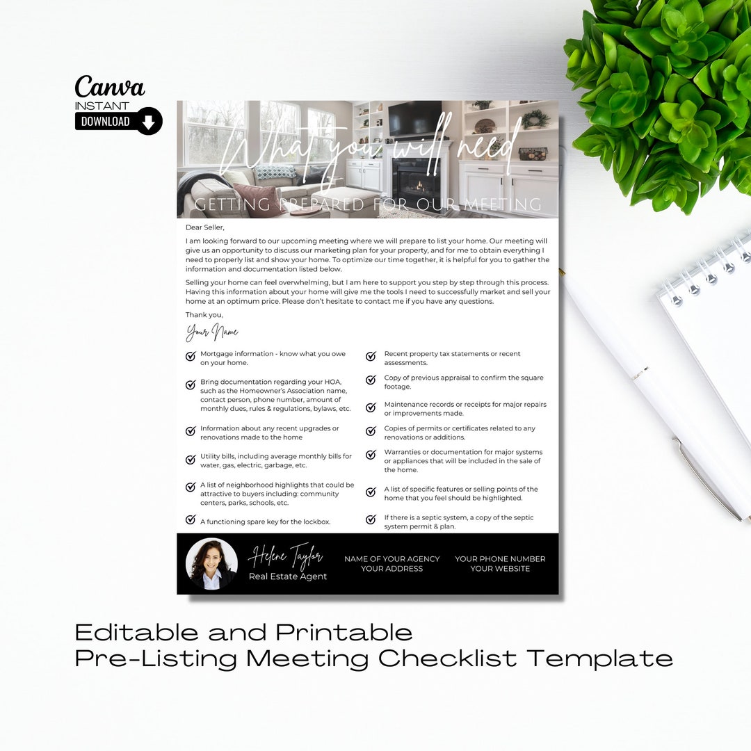 Editable Real Estate Pre-listing Checklist Template (printable) - Etsy