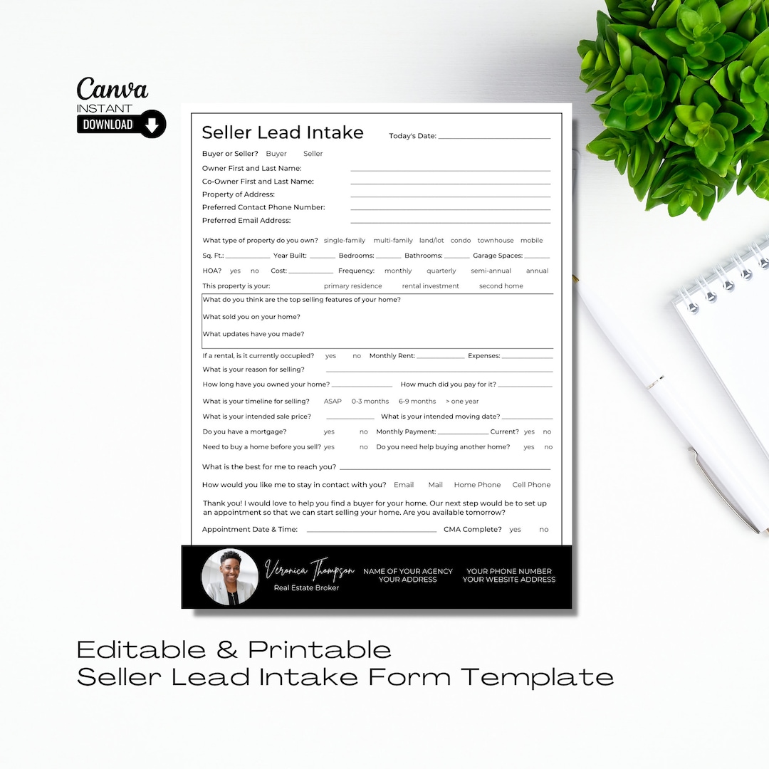 Real Estate Seller Lead Intake Sheet: Realtor Client Form (canva ...