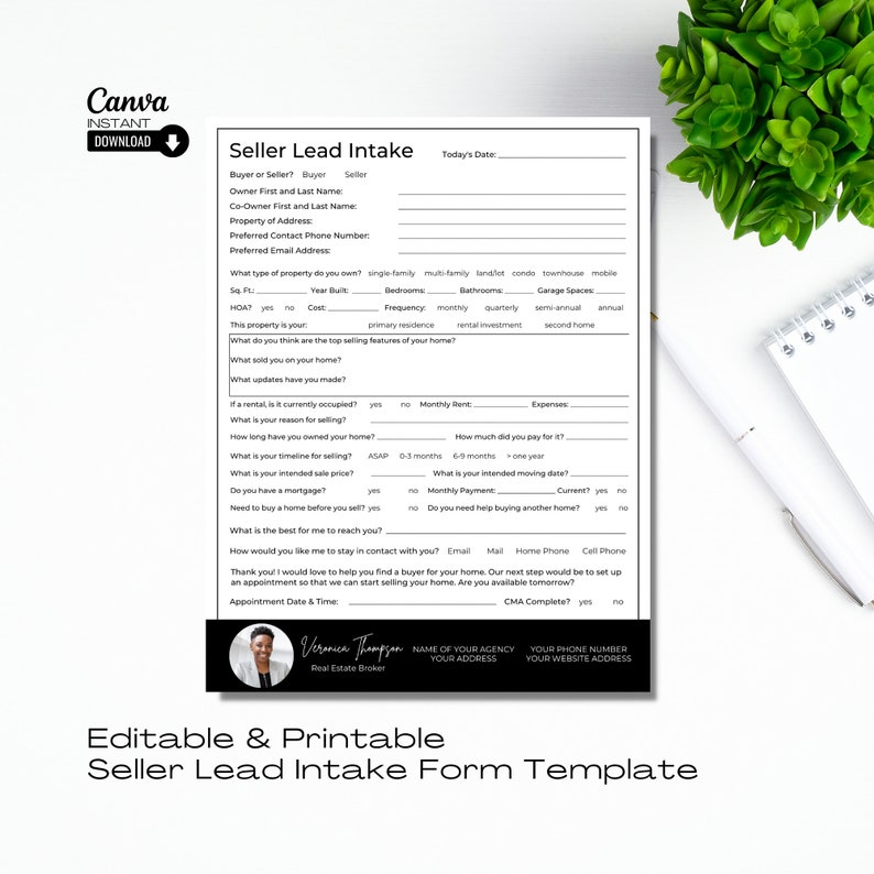 Real Estate Seller Lead Intake Sheet: Realtor Client Form (canva ...