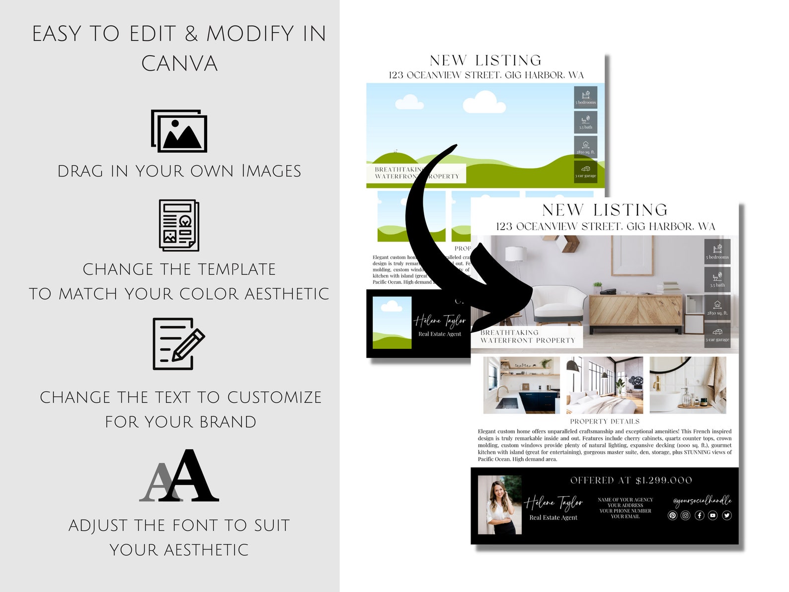 Editable New Listing Flyer Template Realtor Marketing - Etsy