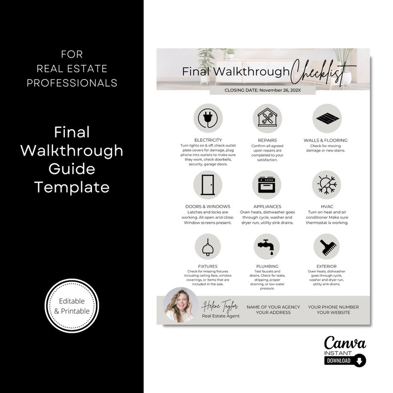 Final Walkthrough Guide, Closing Guide, Real Estate Marketing ...
