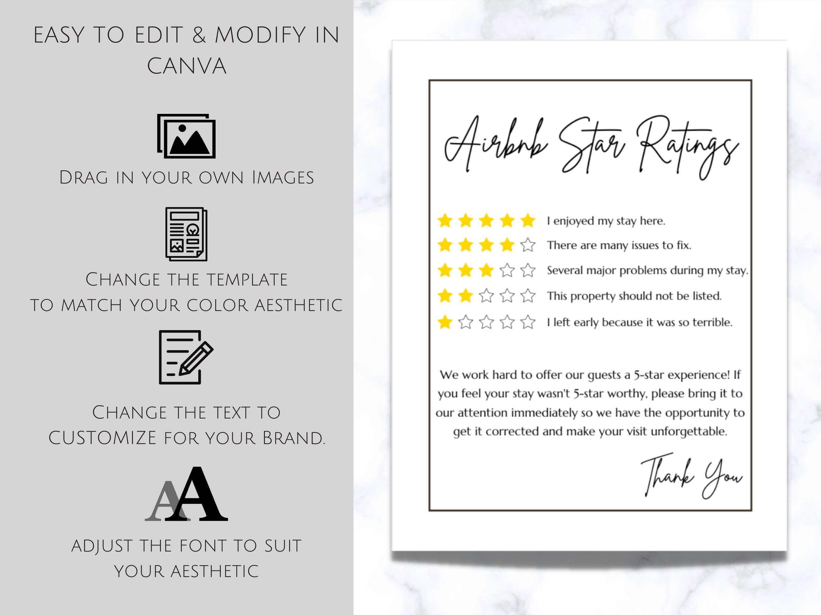 5 Star Rating Explanation Sign Template Airbnb Star Rating - Etsy Canada